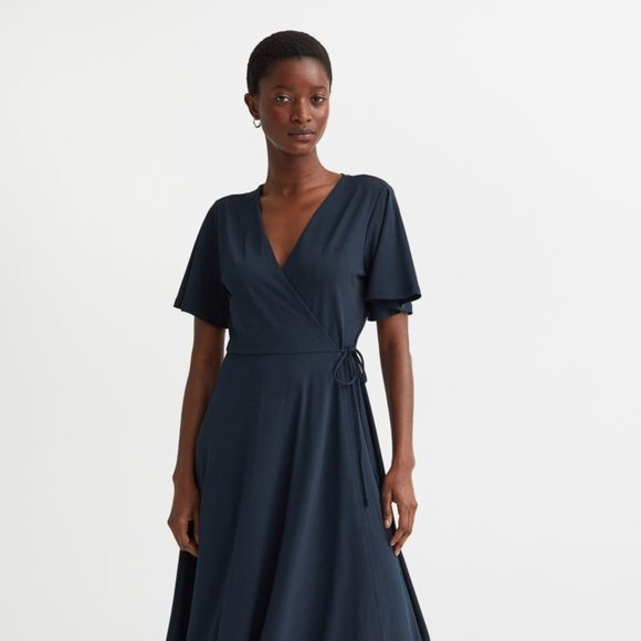 H&M | Dresses | Hm Navy Blue Wrap Dress | Poshmark